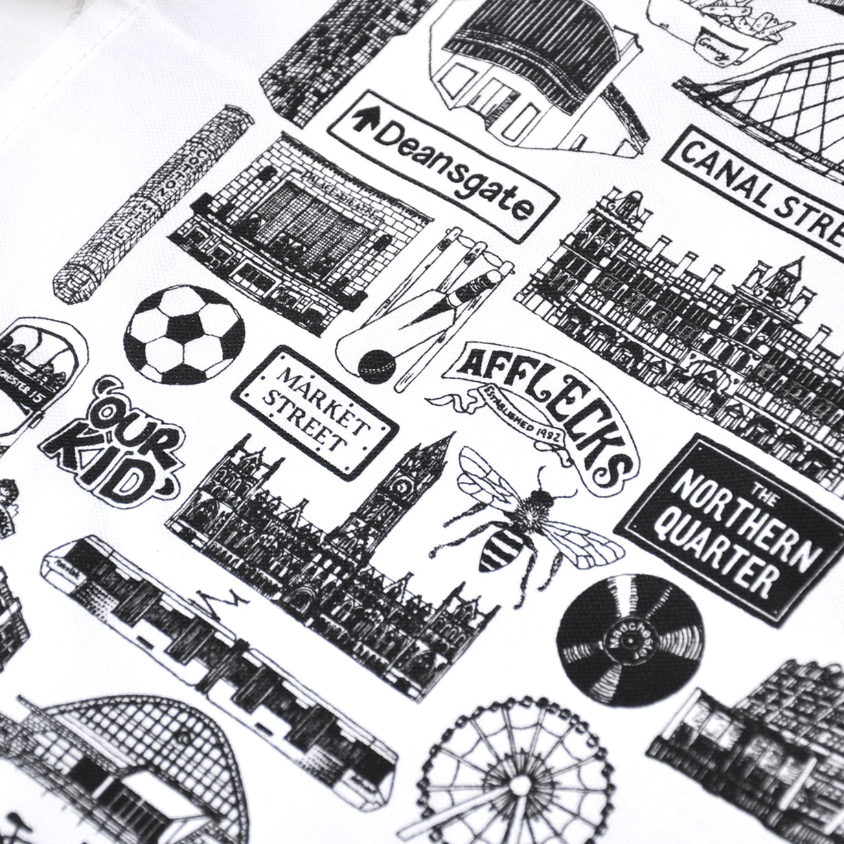 Manchester Illustrated Black And White Tea Towel – Martha Mitchell Design