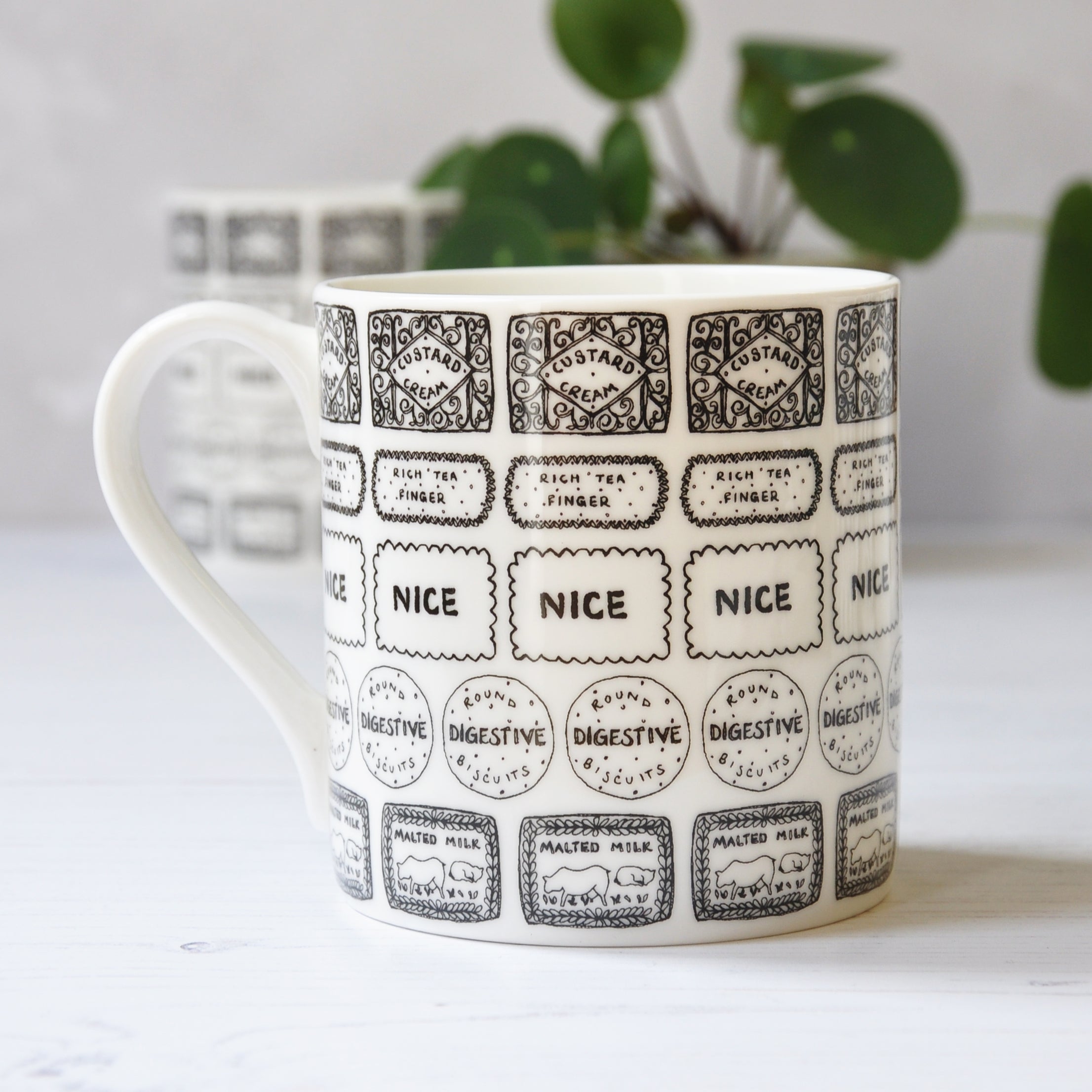 Biscuits illustrated black and white mug – Martha Mitchell Design