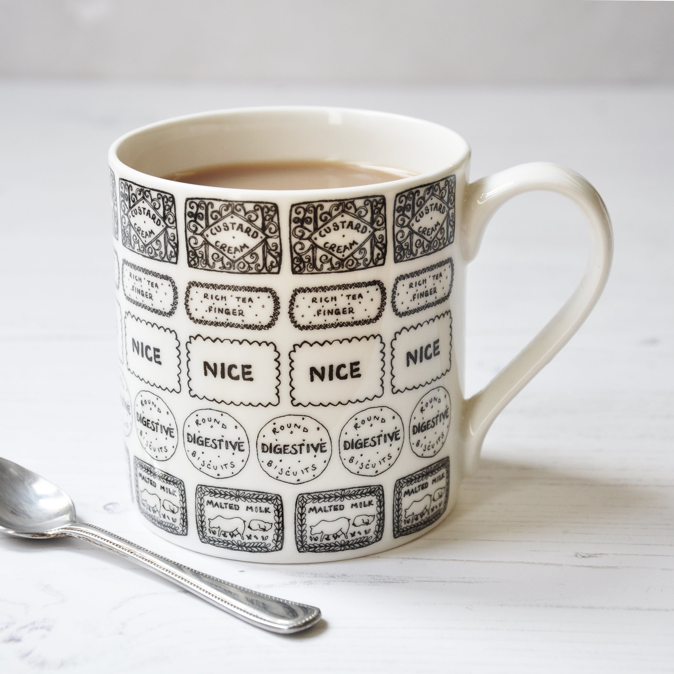Biscuits illustrated black and white mug – Martha Mitchell Design